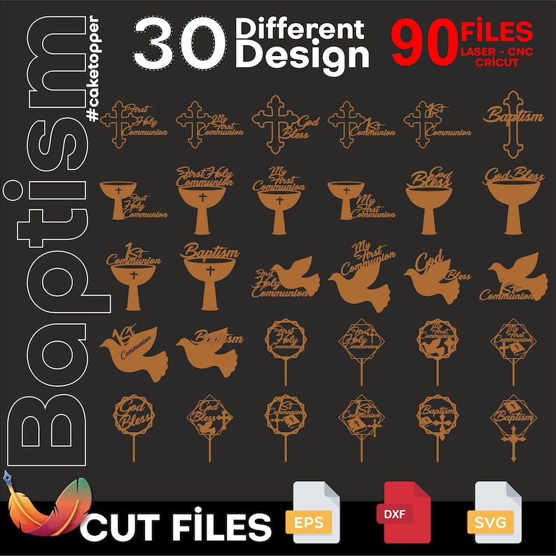 Baptism Cake Topper Svg LASER DXF EPS , God Bless Cake Topper, First ...