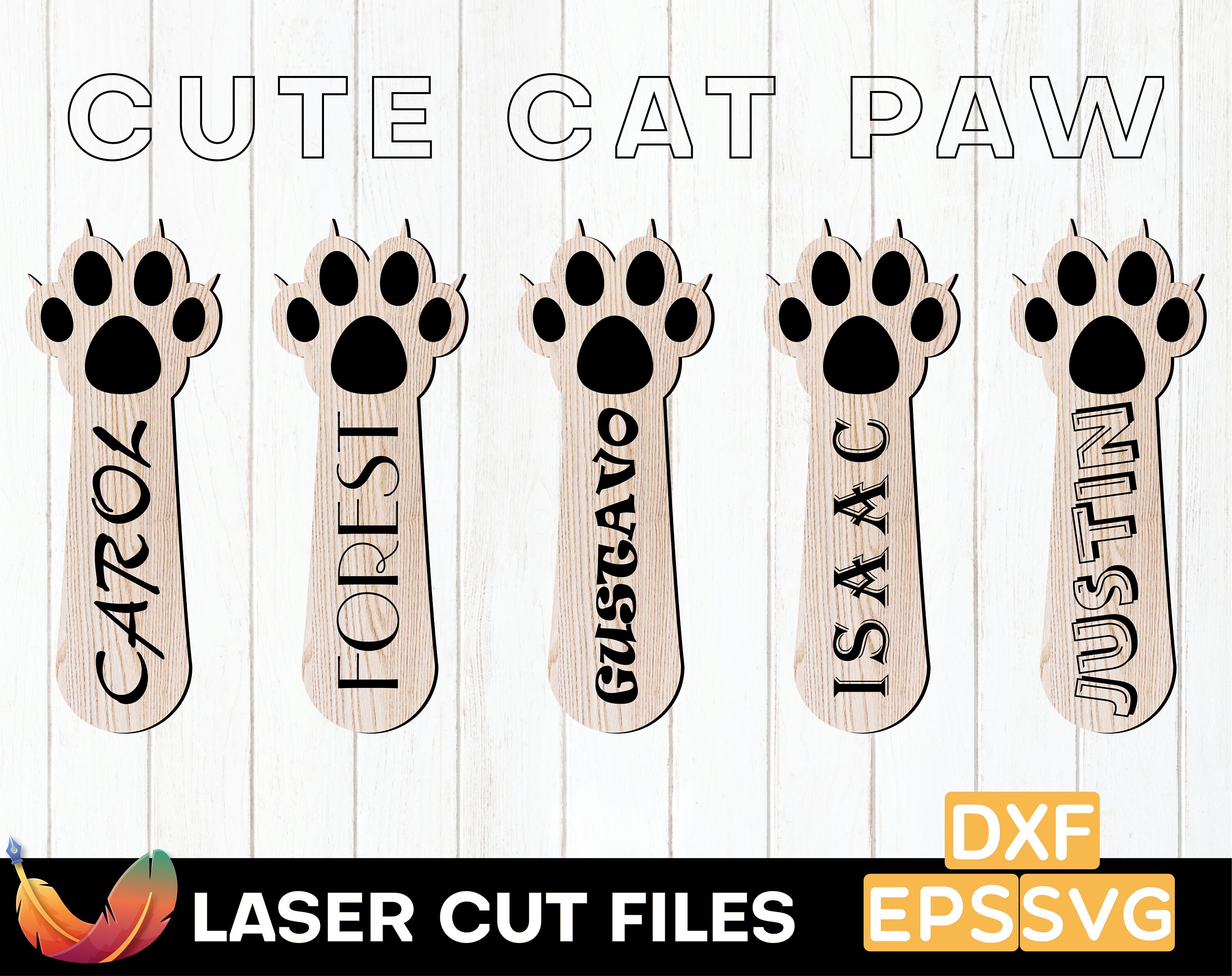 Personalized Laser Cut Bookmark Template Cat Paw Bookmark SVG - Etsy