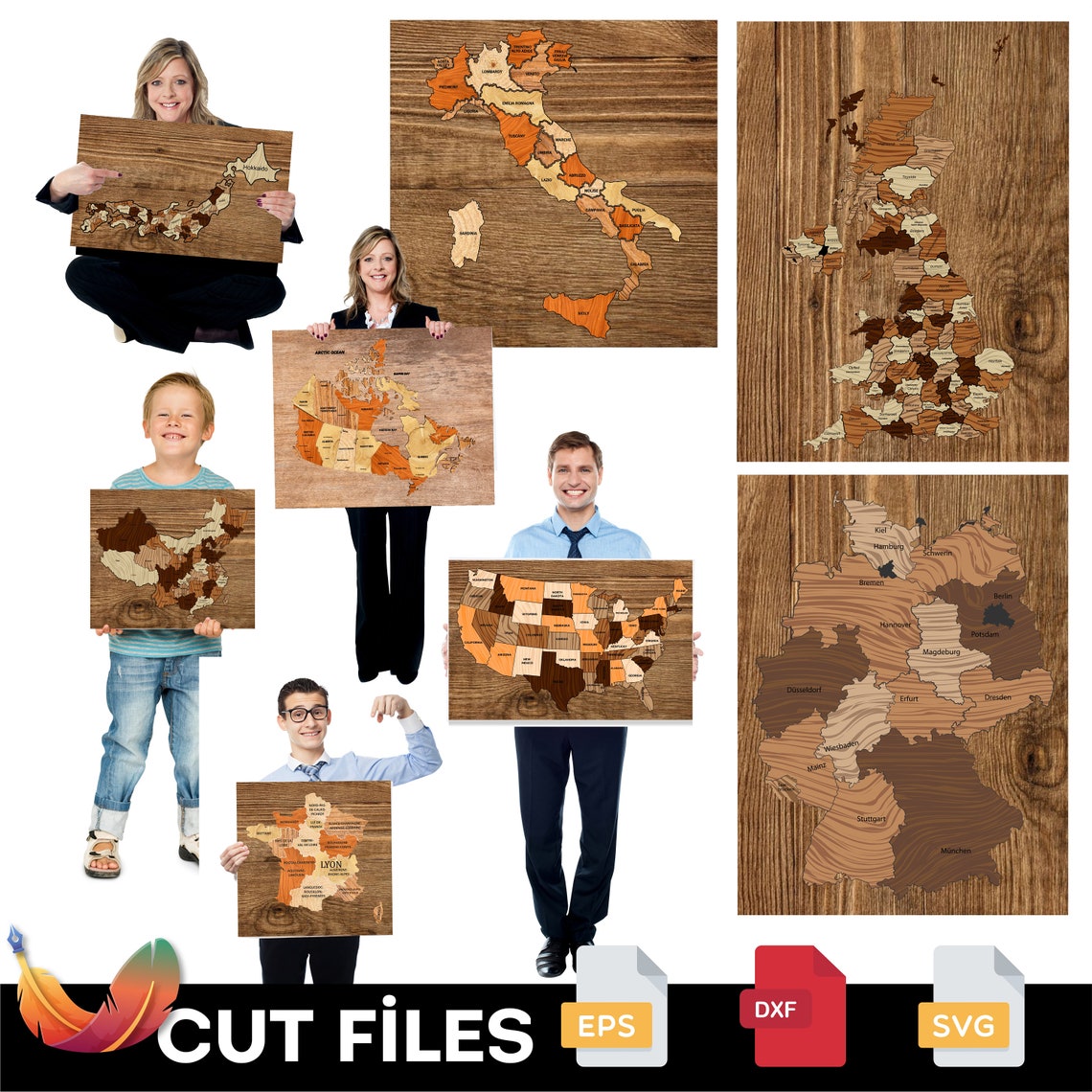 Countries Map Laser Cut Svg File, USA - China - Japan - German ...