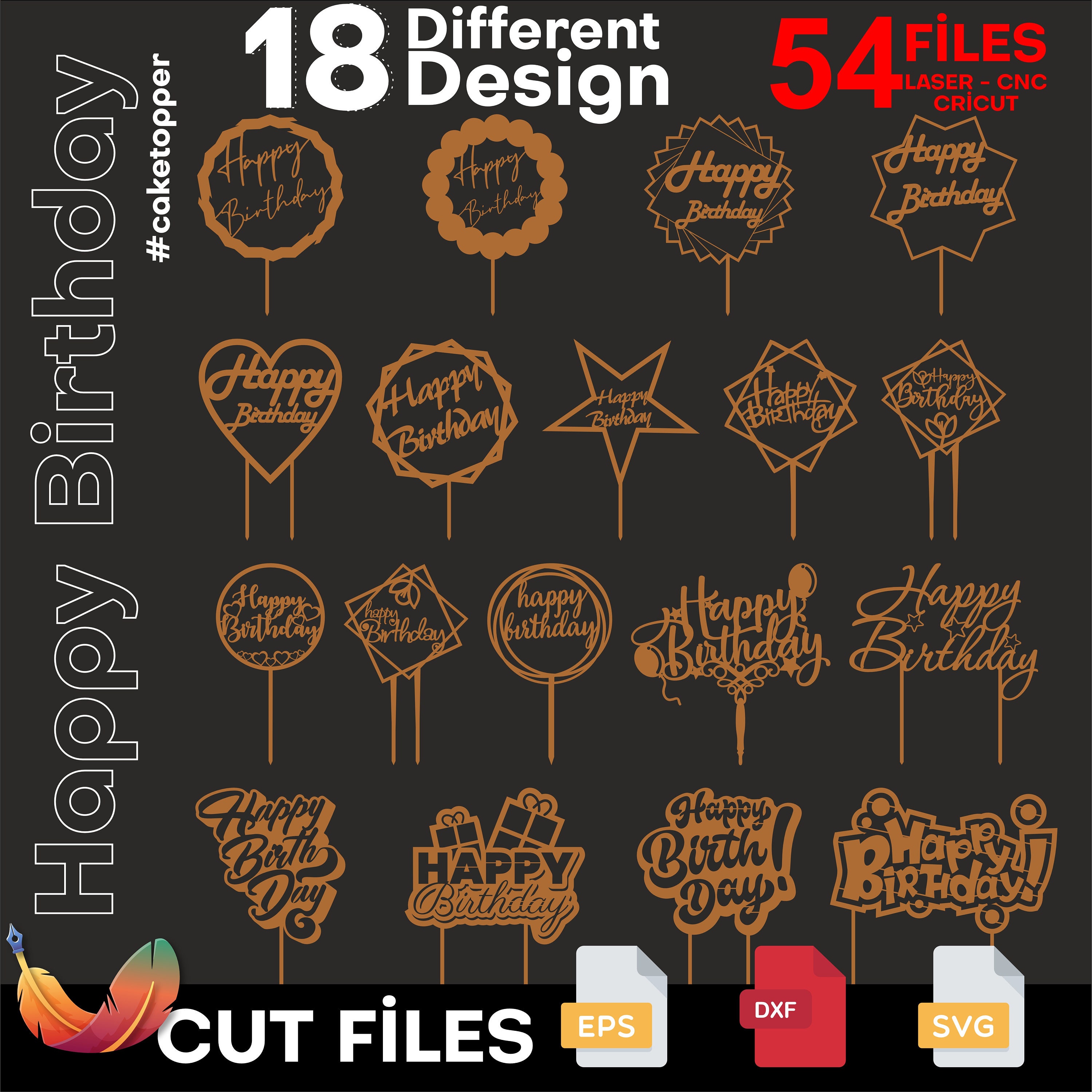 Happy Birthday Cake Topper Svg LASER DXF EPS , Birthday Cake Topper Svg ...