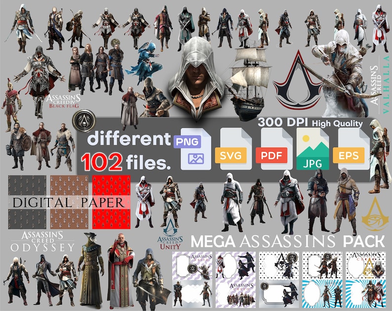 Assassins Creed SVG, Assassin's Creed PNG, PNG Pack, Sticker, Clipart ...