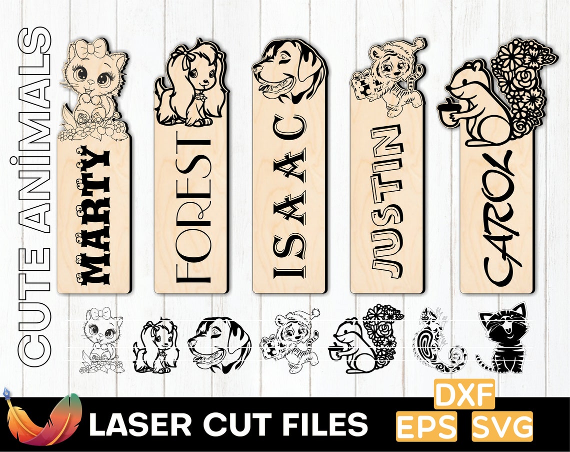 Personalized Laser Cut Bookmark Template Animal Bookmark SVG Engraved ...