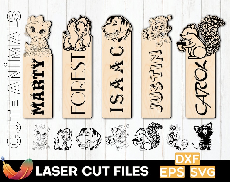 Personalized Laser Cut Bookmark Template Animal Bookmark SVG Engraved ...