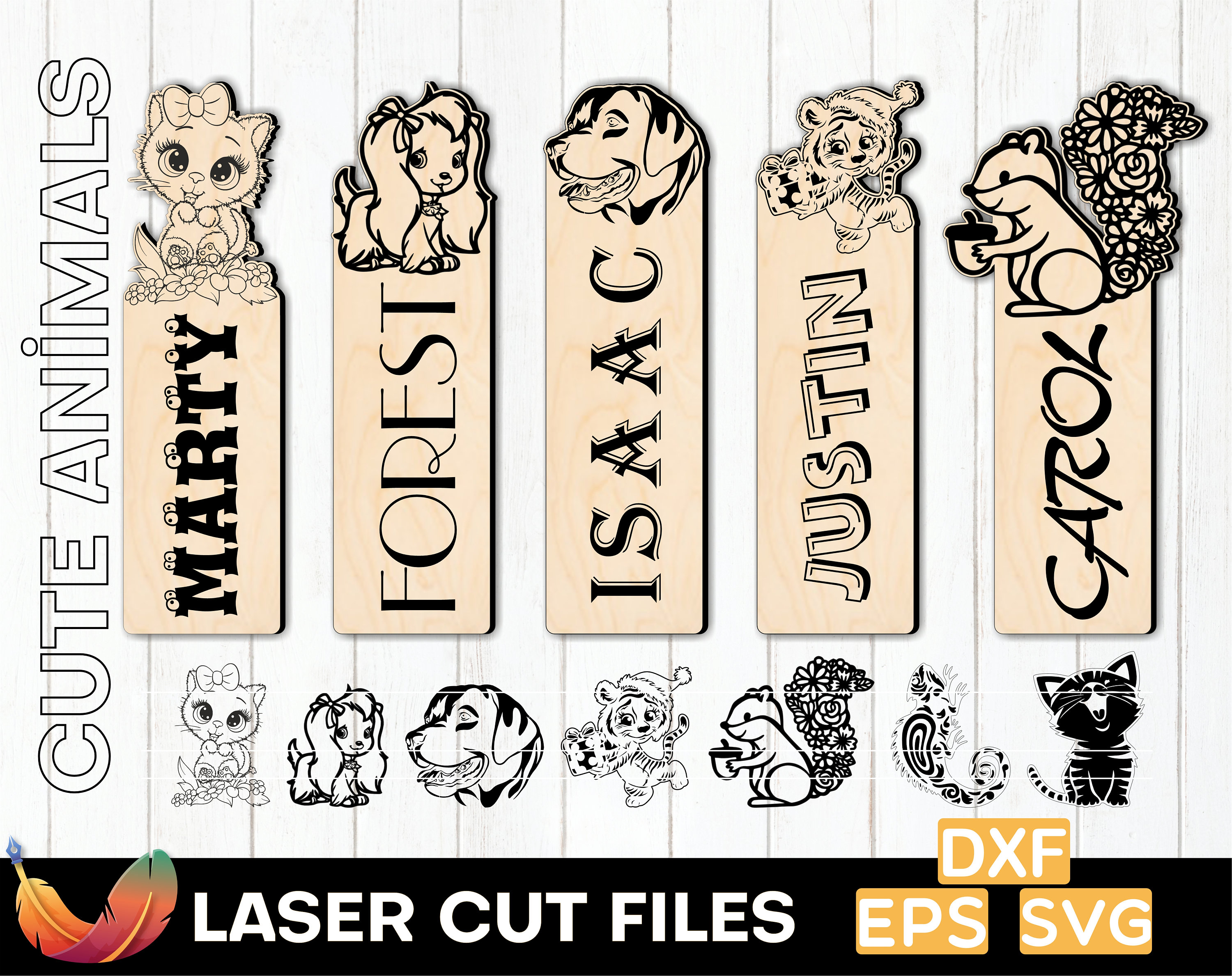 Personalized Laser Cut Bookmark Template Animal Bookmark SVG Engraved ...