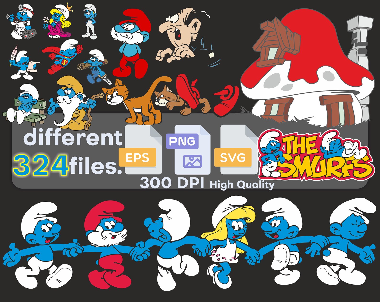 Smurfs SVG, Smurfs PNG, PNG Pack, Sticker, Clipart, Instant Download ...
