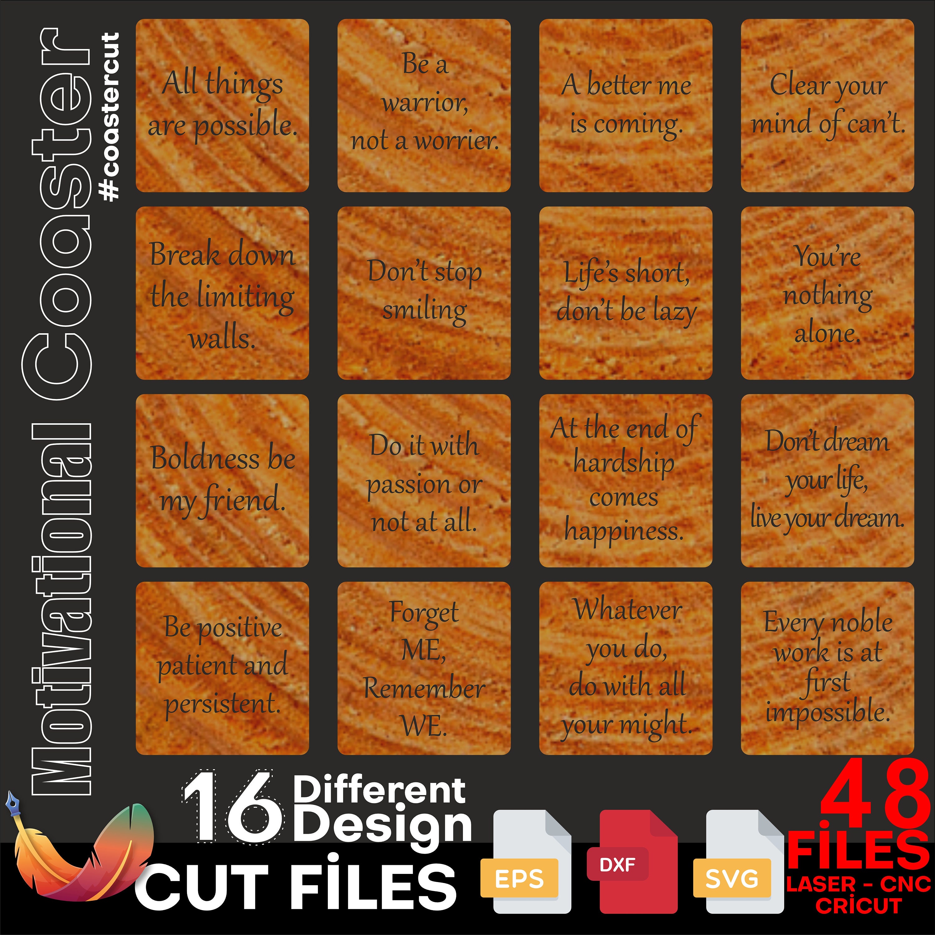 Motivational Coaster Svg DXF EPS, Drink Coaster Svg, Coffee Coaster Svg ...