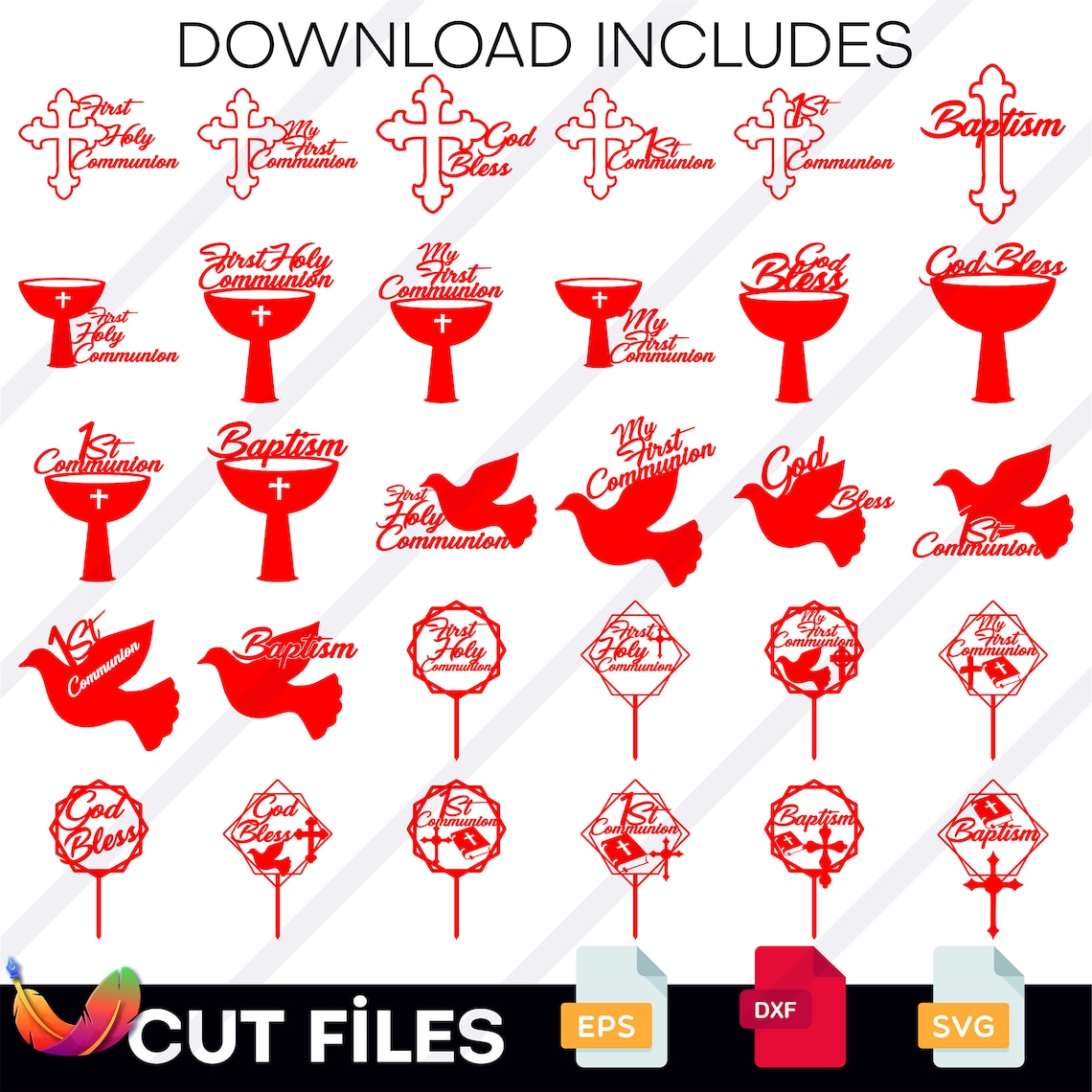 Baptism Cake Topper Svg LASER DXF EPS , God Bless Cake Topper, First ...