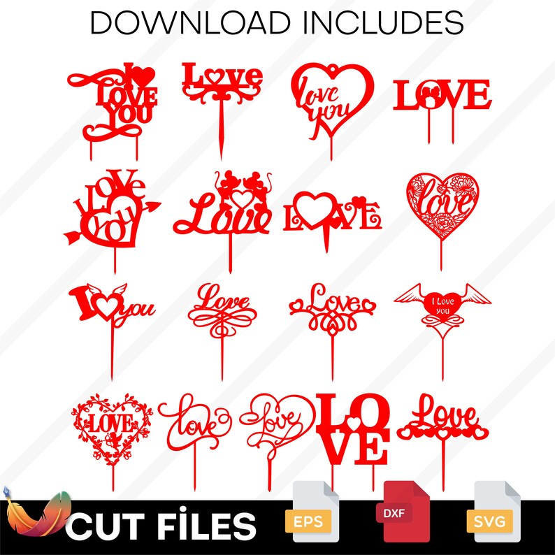 Love Cake Topper Svg LASER DXF EPS , Love Text Cake Topper ...