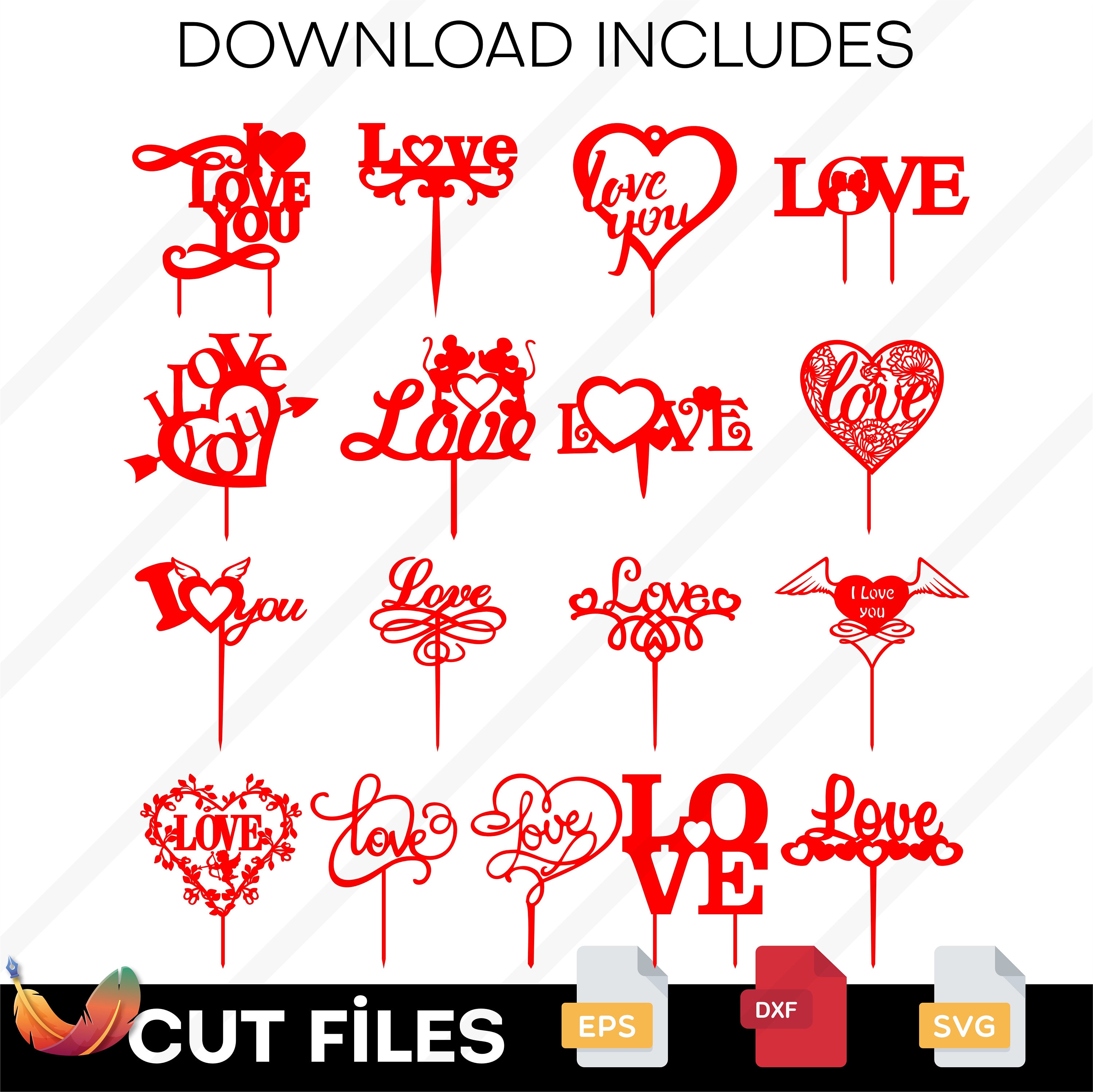 Love Cake Topper Svg LASER DXF EPS , Love Text Cake Topper ...