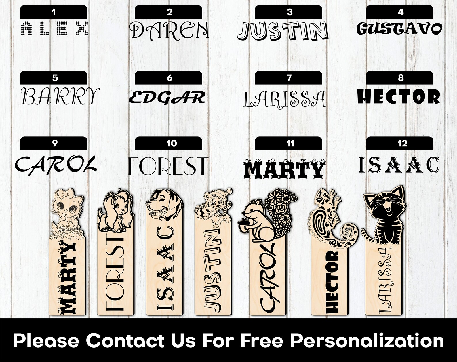 Personalized Laser Cut Bookmark Template Animal Bookmark SVG Engraved ...