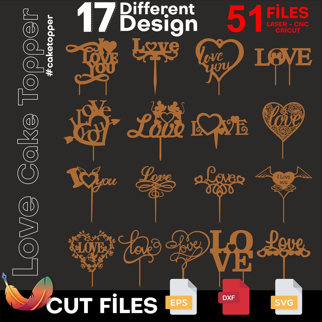Love Cake Topper Svg LASER DXF EPS , Love Text Cake Topper ...
