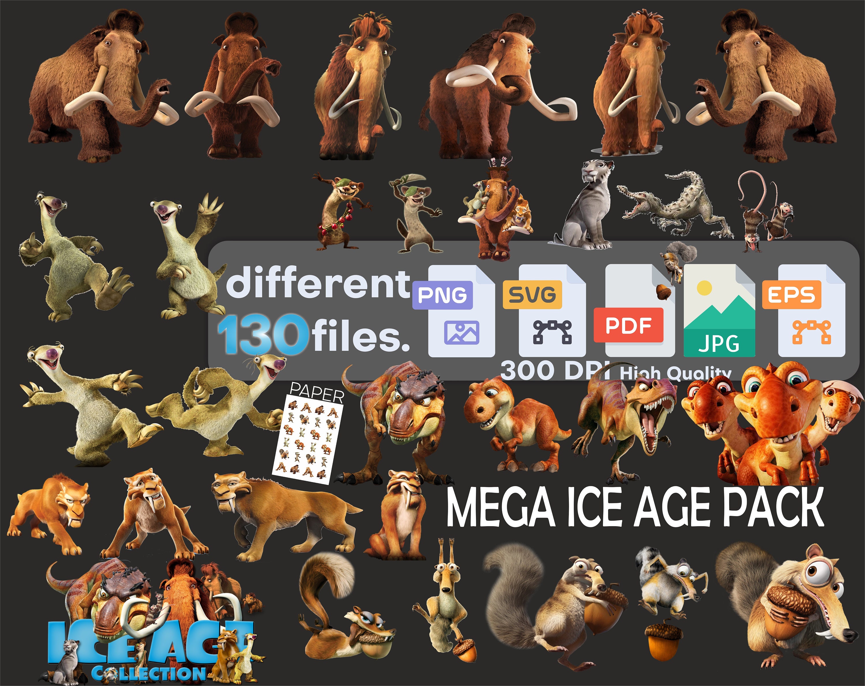 Ice Age SVG, Ice Age PNG, PNG Pack, Sticker, Clipart, Instant Download, Digital Paper ...