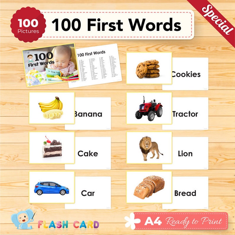 First 100 Words for Kids. High Quality Real Pictures Editable ...