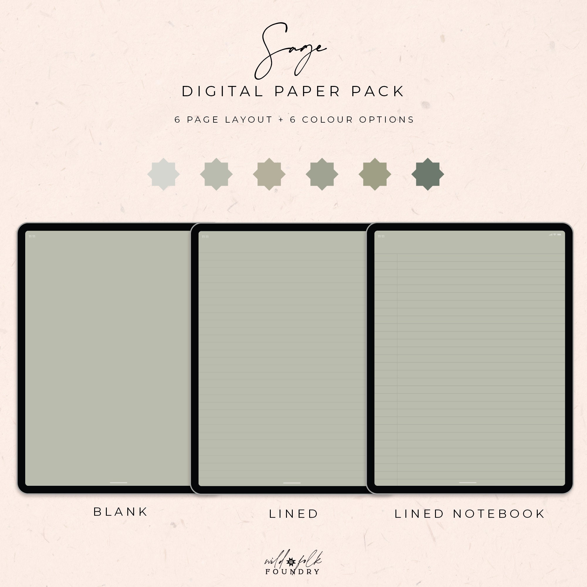 Digital Notepaper Templates | Sage Green Digital Paper | Notetaking ...