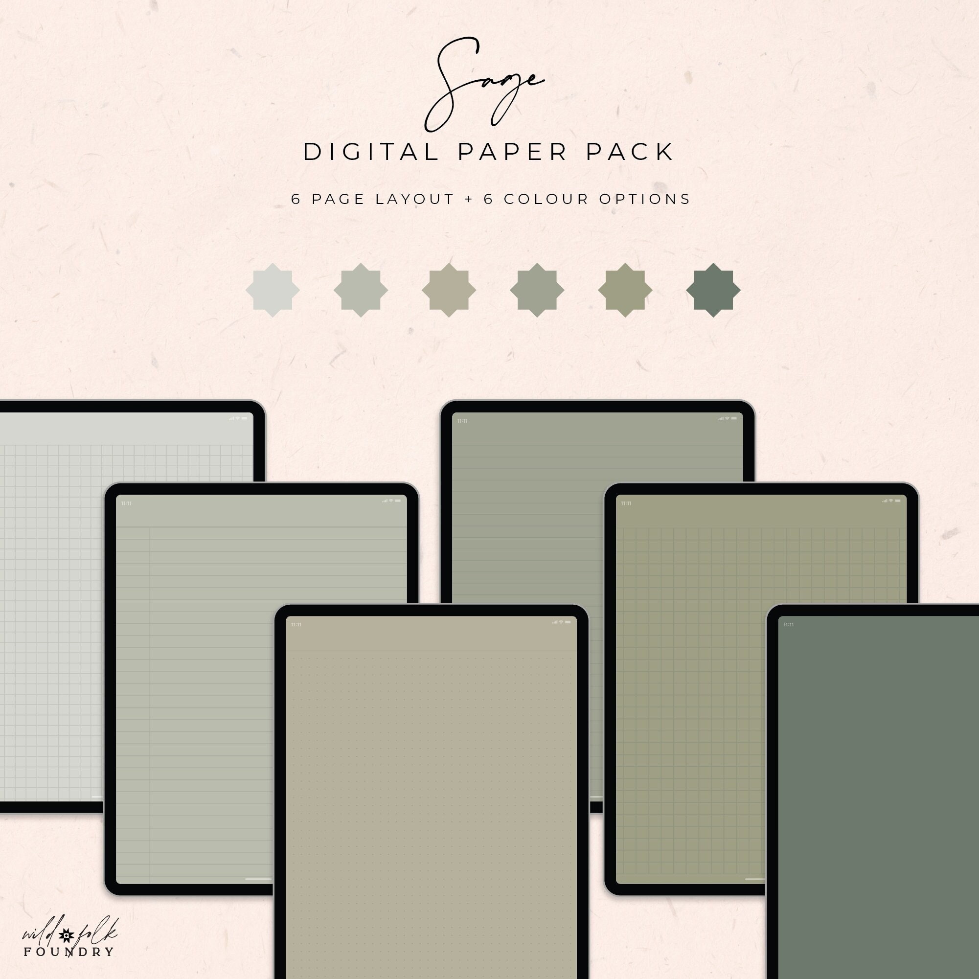 Digital Notepaper Templates | Sage Green Digital Paper | Notetaking ...