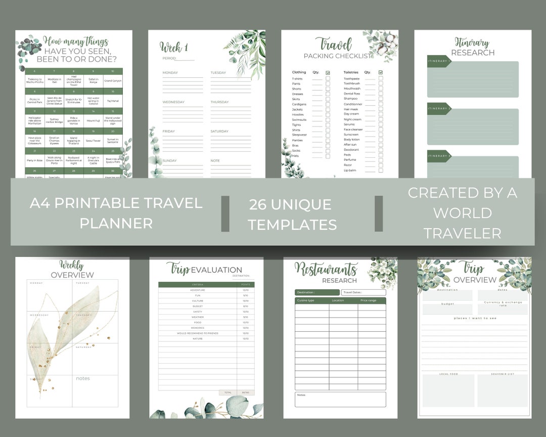 Printable Travel Planner. Vacation Organizer. 26 Unique Templates to ...