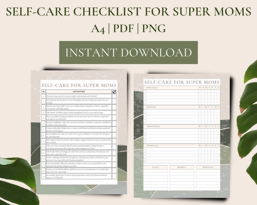 Self-care Checklist for Moms: Printable Checklist to Nourish Your Mind ...