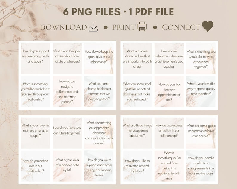 48 Couple Questions Printable Cards: Spark Meaningful Conversations and ...