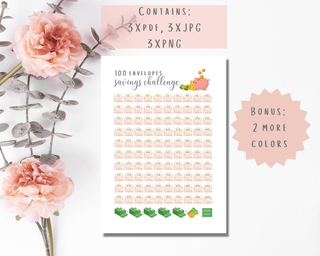 100 Envelope Challenge Printable Tracker. Money Saving Challenge. Save ...