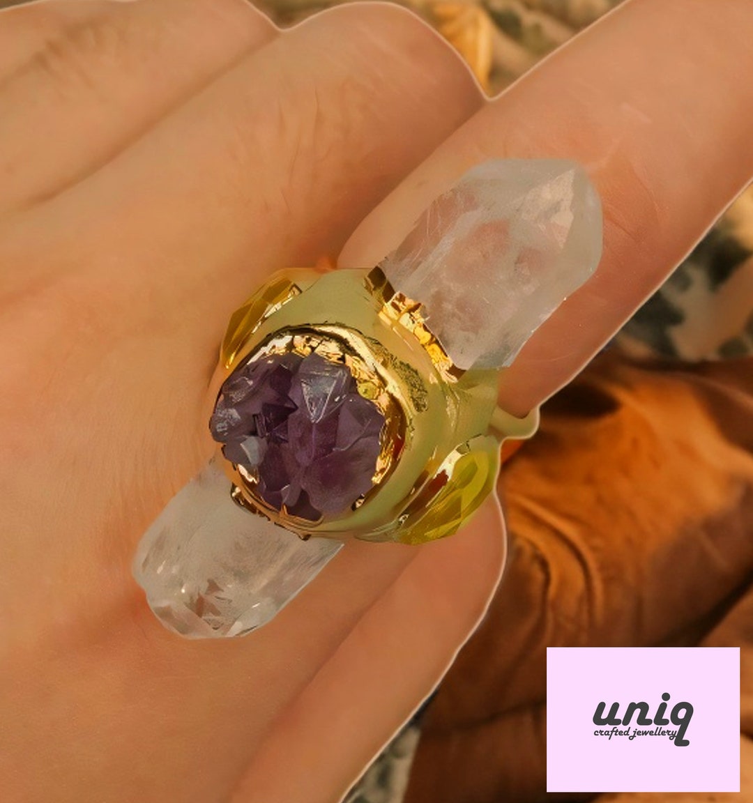 Chunky Crystal Ring, White Quartz Ring, Amethyst Ring, Chunky Quartz ...