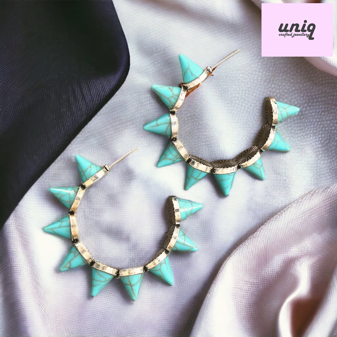 Spiked Hoops, Colourful Rivet Earring, Red Stone Spiked Earring, Spiky ...