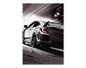 Honda FK8 Civic Type R Manga Style Poster | Initial D Style Poster ...