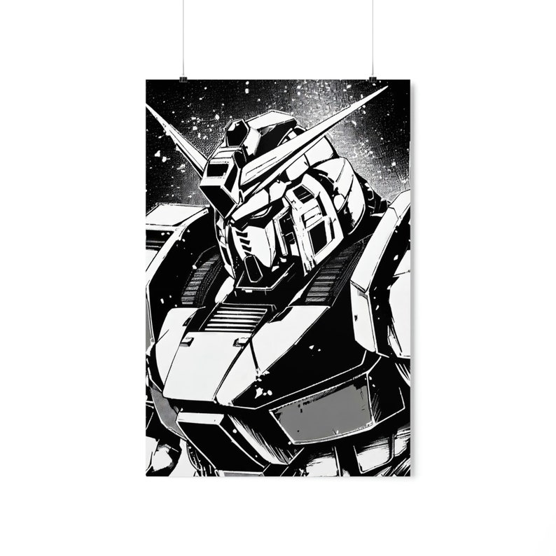 Manga Style Gundam Poster | Black and White Gundam Poster ...