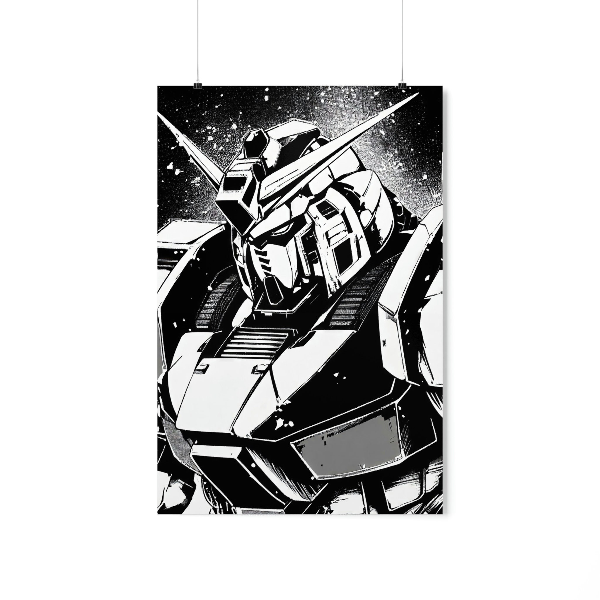 Manga Style Gundam Poster | Black and White Gundam Poster ...