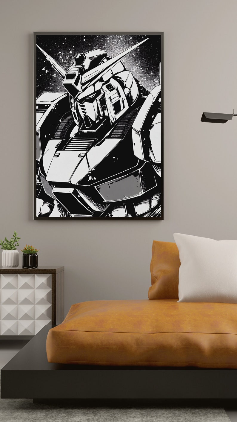 Manga Style Gundam Poster | Black and White Gundam Poster ...