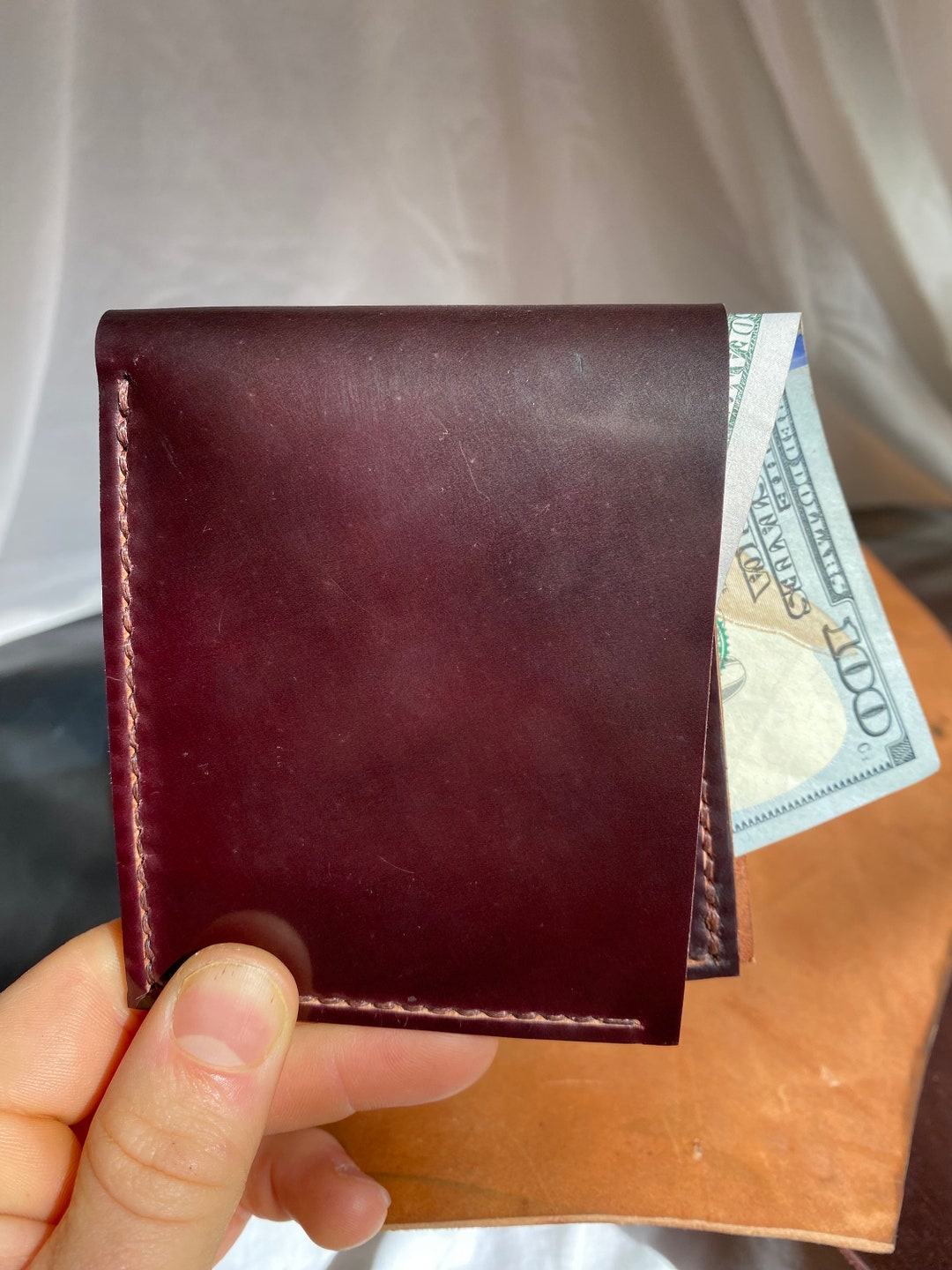Horween Shell Cordovan Hand Stiched Bifold 5 Pocket Wallet color 8 ...