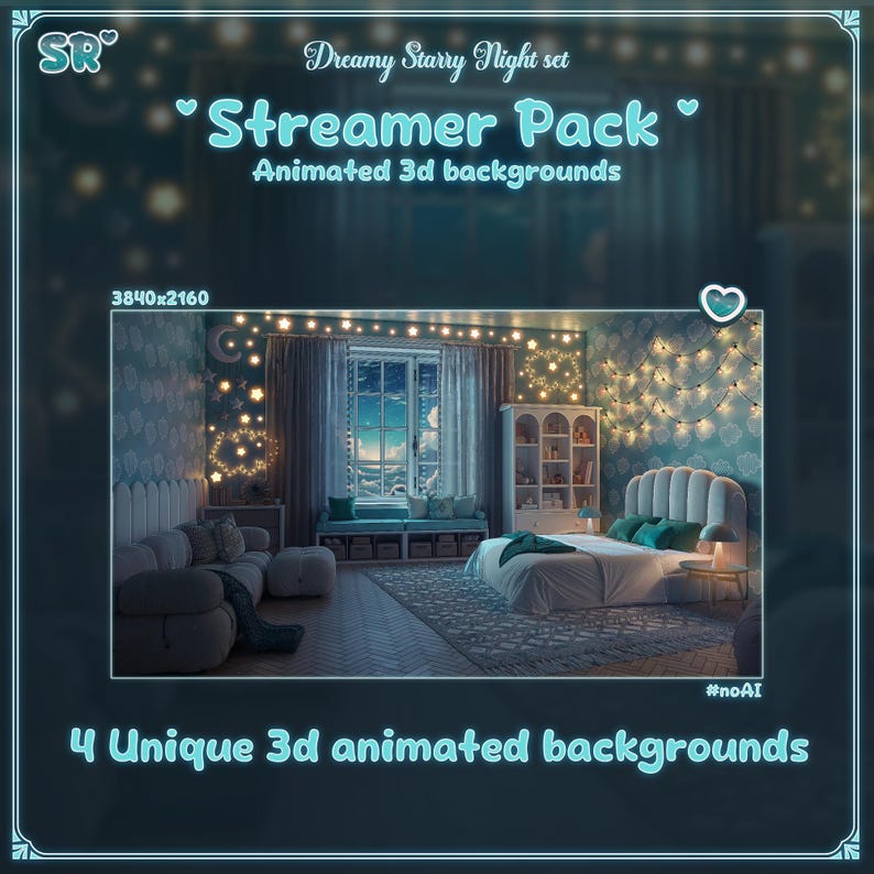 Dreamy Starry Night Animated Background Set | Cozy Bedroom | Youtube Vtuber Twitch Overlay - Etsy