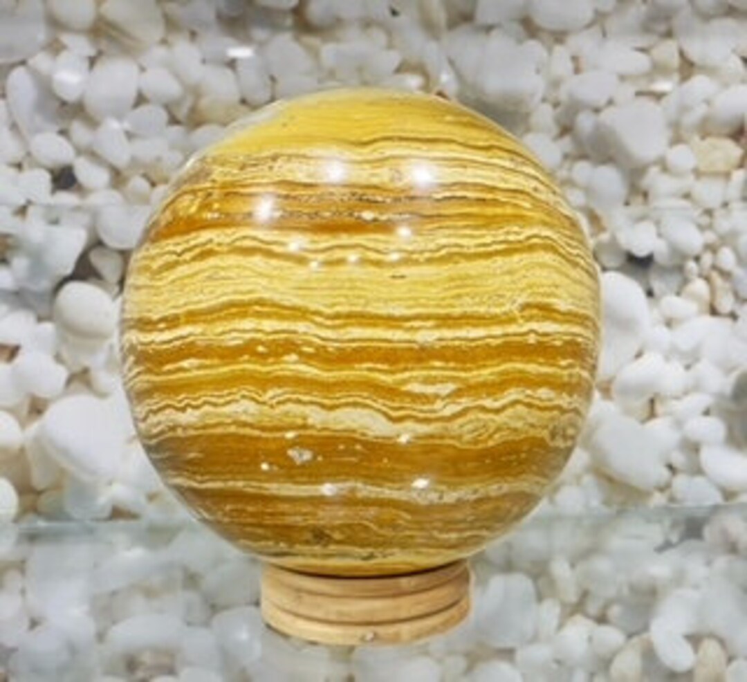 Natural Large Golden Aragonite Crystal Banded Polished Sphere Ball With ...