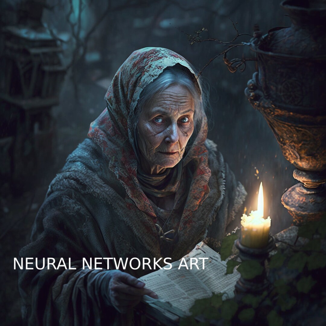 The Old Woman Conjures in the Cemetery, Midjourney Picture, Neural ...