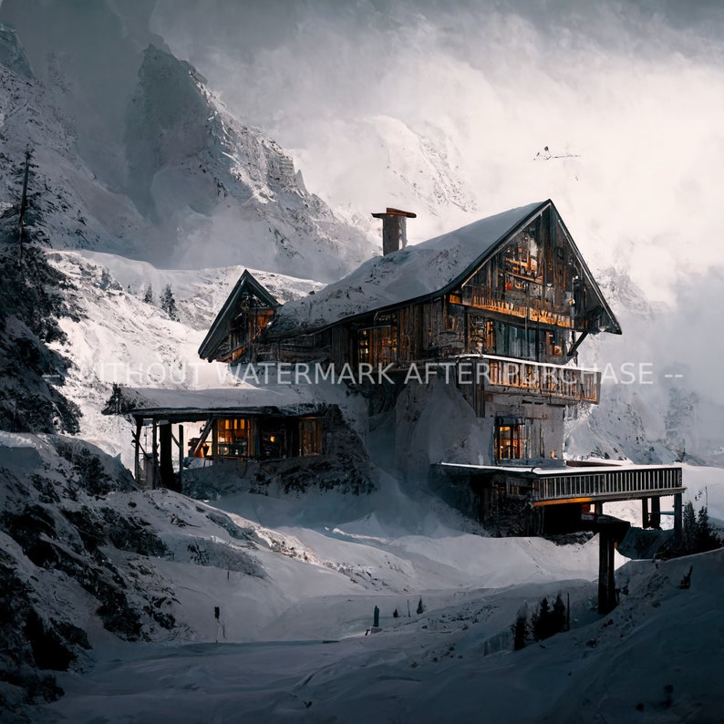 Ski Lodge in the Alps, Wooden House in Mountains, Midjourney Picture ...