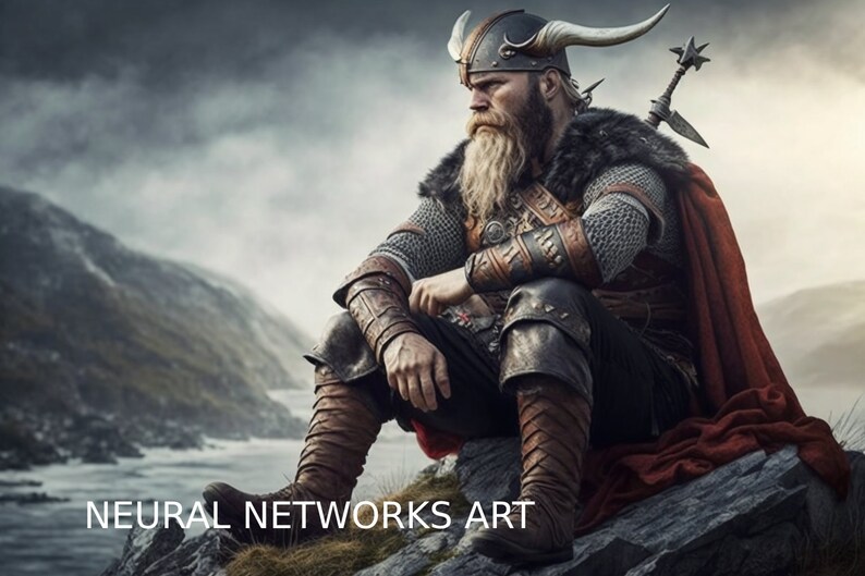 Viking Sitting on a Rock, Midjourney Picture, Neural Network Painting ...