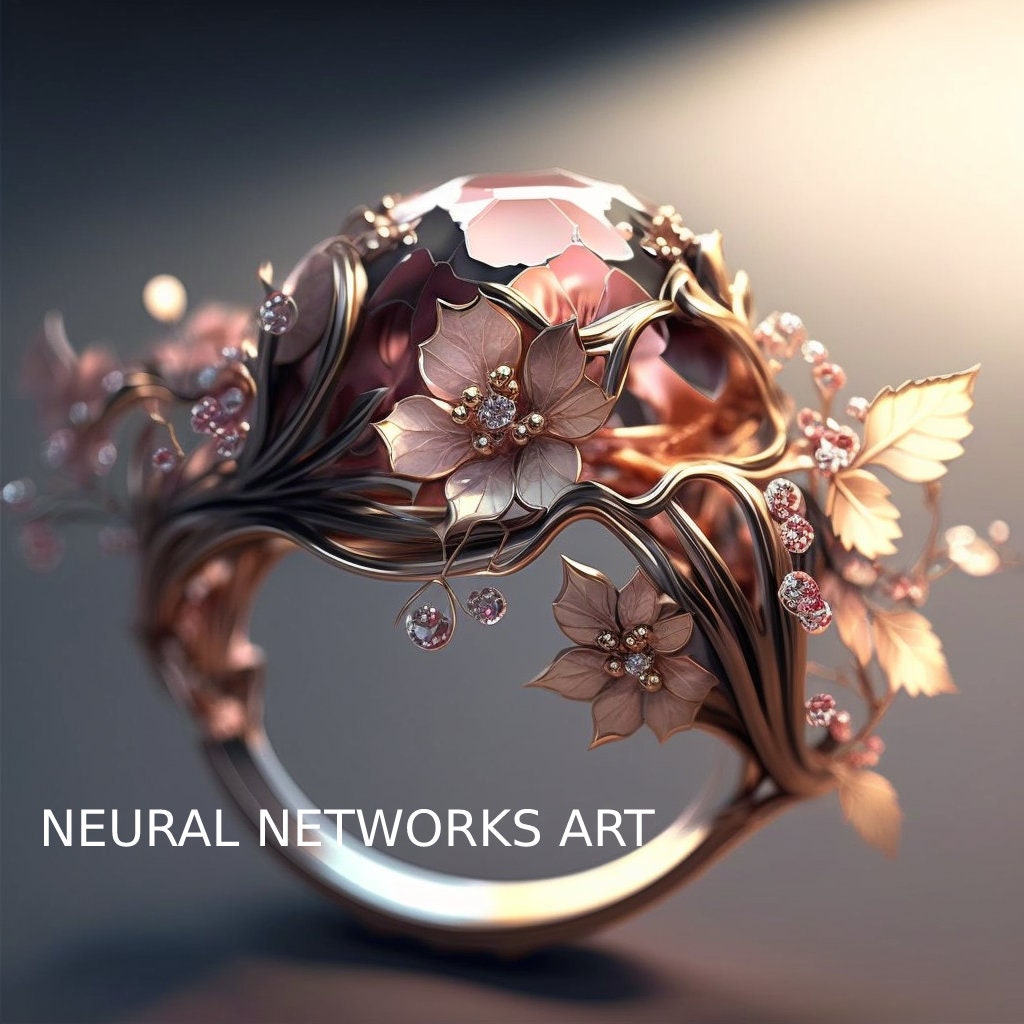 Jewelry, Golden Ring, Gemstone, Sakura Flowers, Neural Network Painting ...