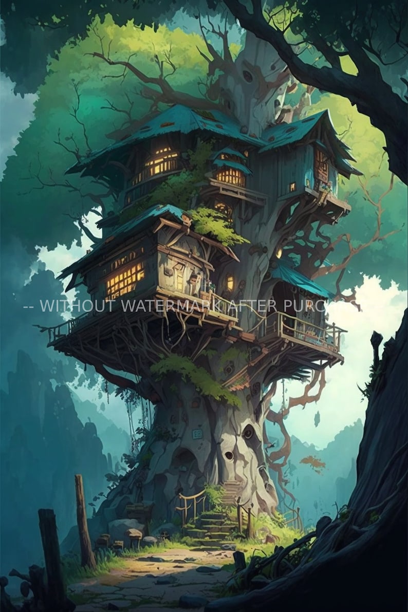 Tree House in Forest, Anime, Midjourney Picture, Neural Network ...