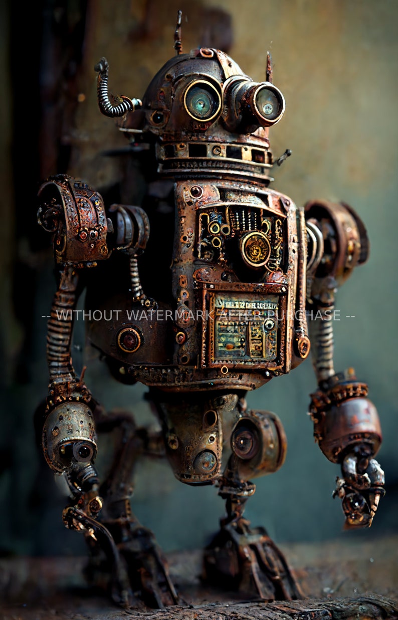 Old Rusty Droid, Steampunk Robot, Neural Network Painting, Midjourney ...