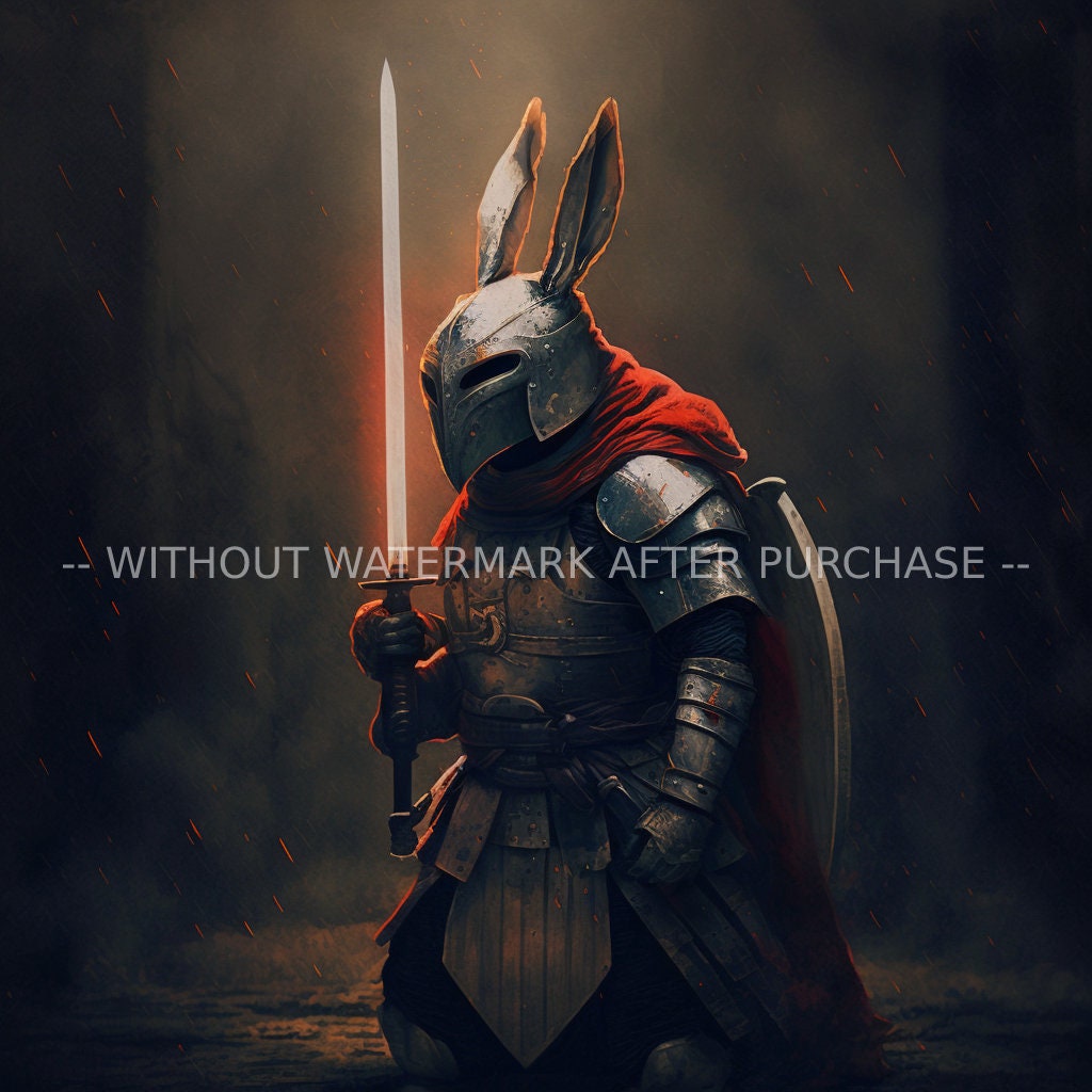 Rabbit With a Sword in Iron Armor, Midjourney Picture, Neural Network ...