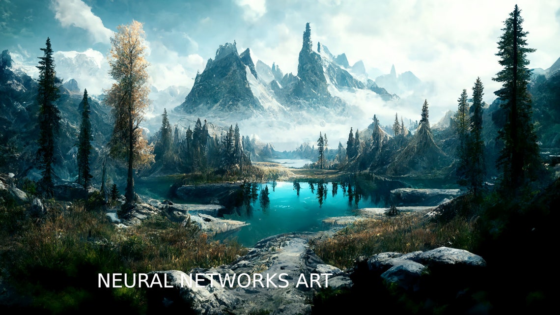 Landscape Mountains and Forest, Neural Network Painting, AI Art, Home ...