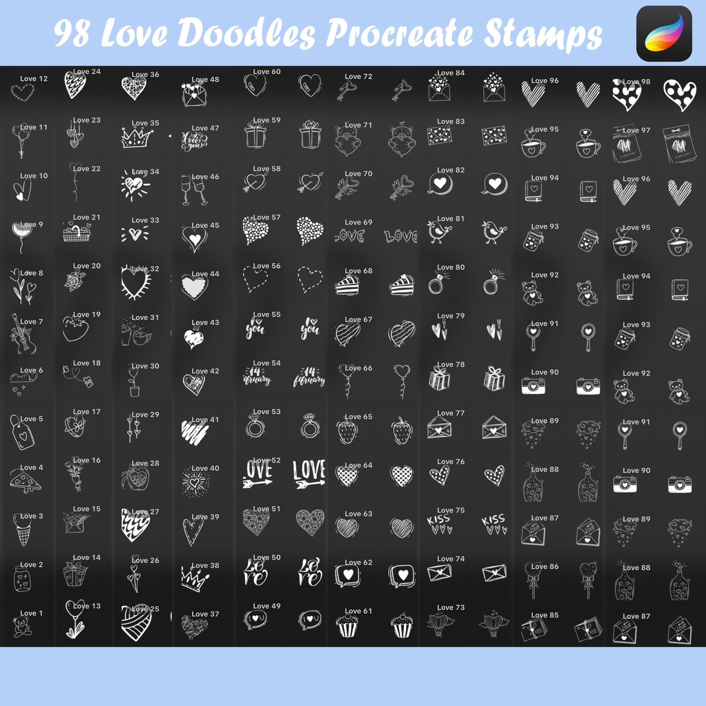 Valentine's Day Love Doodles, 98 Procreate Stamps (digital Download) - Etsy