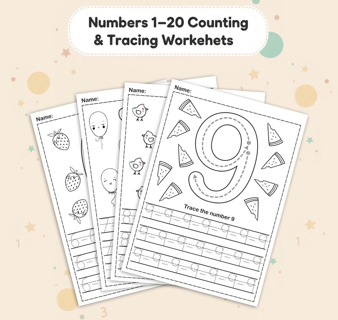 Number Tracing 1–20 Worksheets | Picture Counting Math | Prek ...
