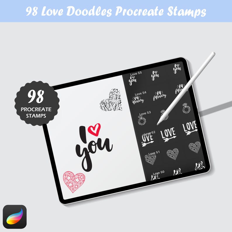 Valentine's Day Love Doodles, 98 Procreate Stamps (digital Download) - Etsy