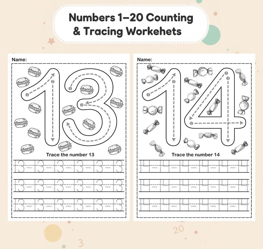 Number Tracing 1–20 Worksheets | Picture Counting Math | Prek ...