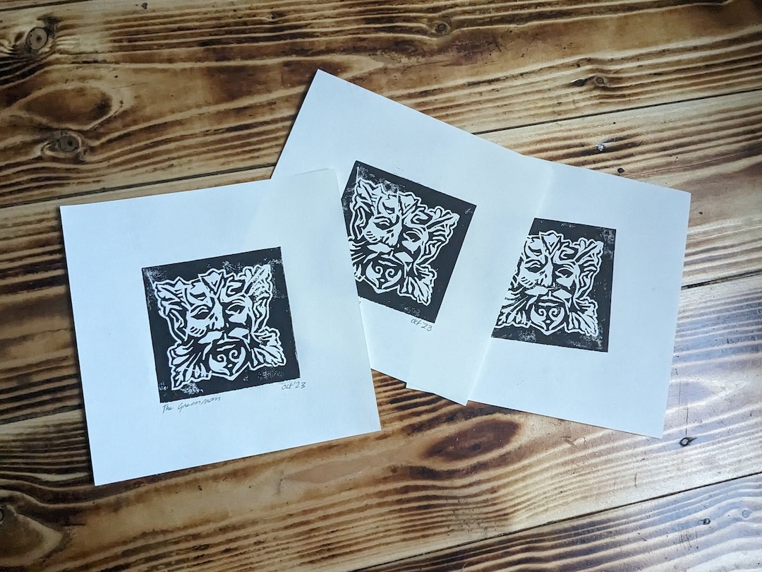 The Green Man Lino Print - Etsy