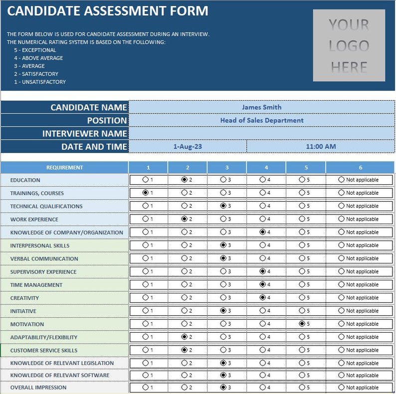 Candidate Assessment Form - Etsy