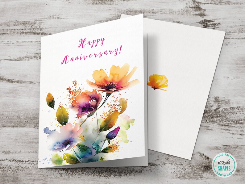 Printable Happy Anniversary Card Watercolor Spring Flowers - Etsy