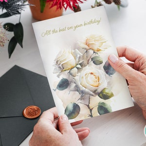 White Roses Birthday Card Printable Happy Birthday Card - Etsy