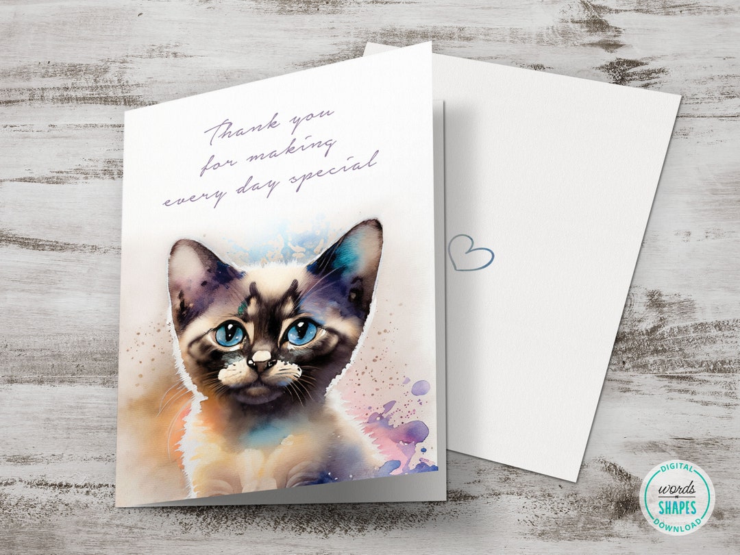 Printable Thank You Card, Cute Kitten Greeting Card, Kitten Watercolor ...