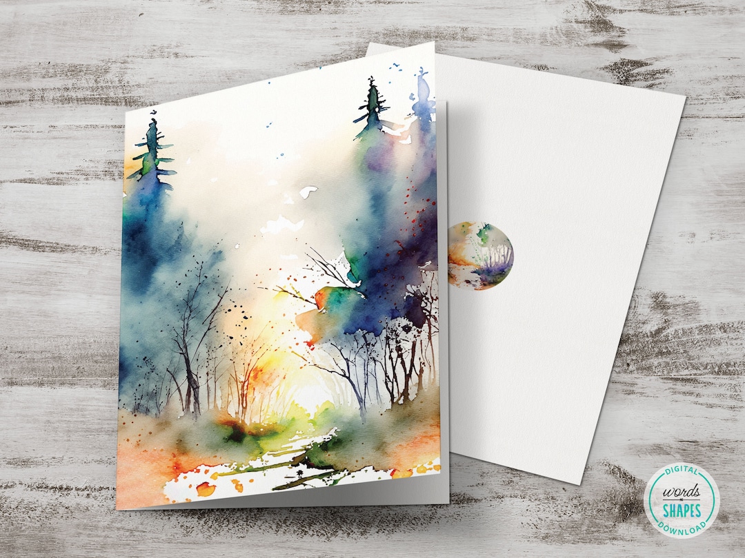 Printable Sunny Day Forest Watercolor Card, Any Occasion Fine Art Card ...